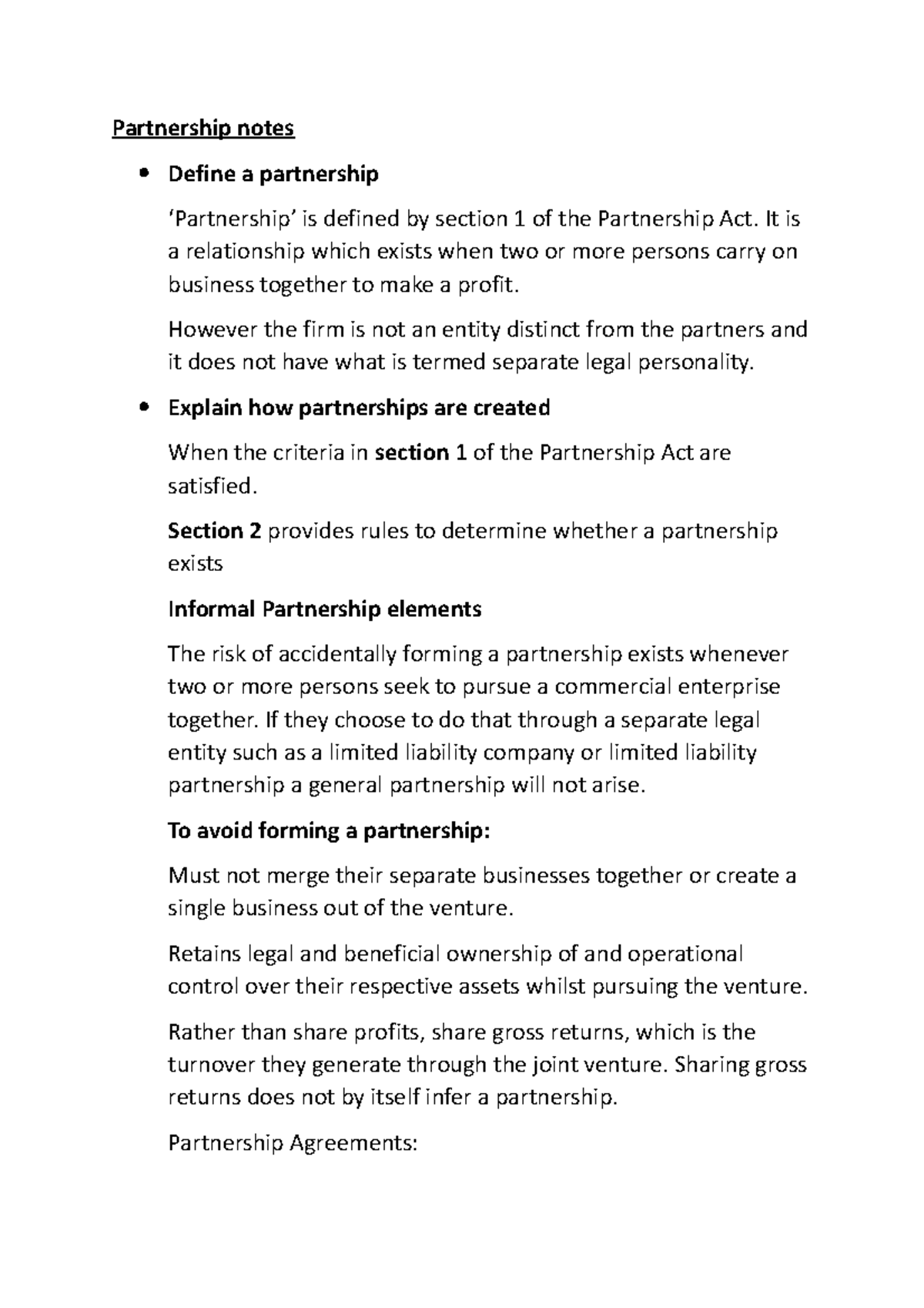 Partnership notes unit 1 - Studocu