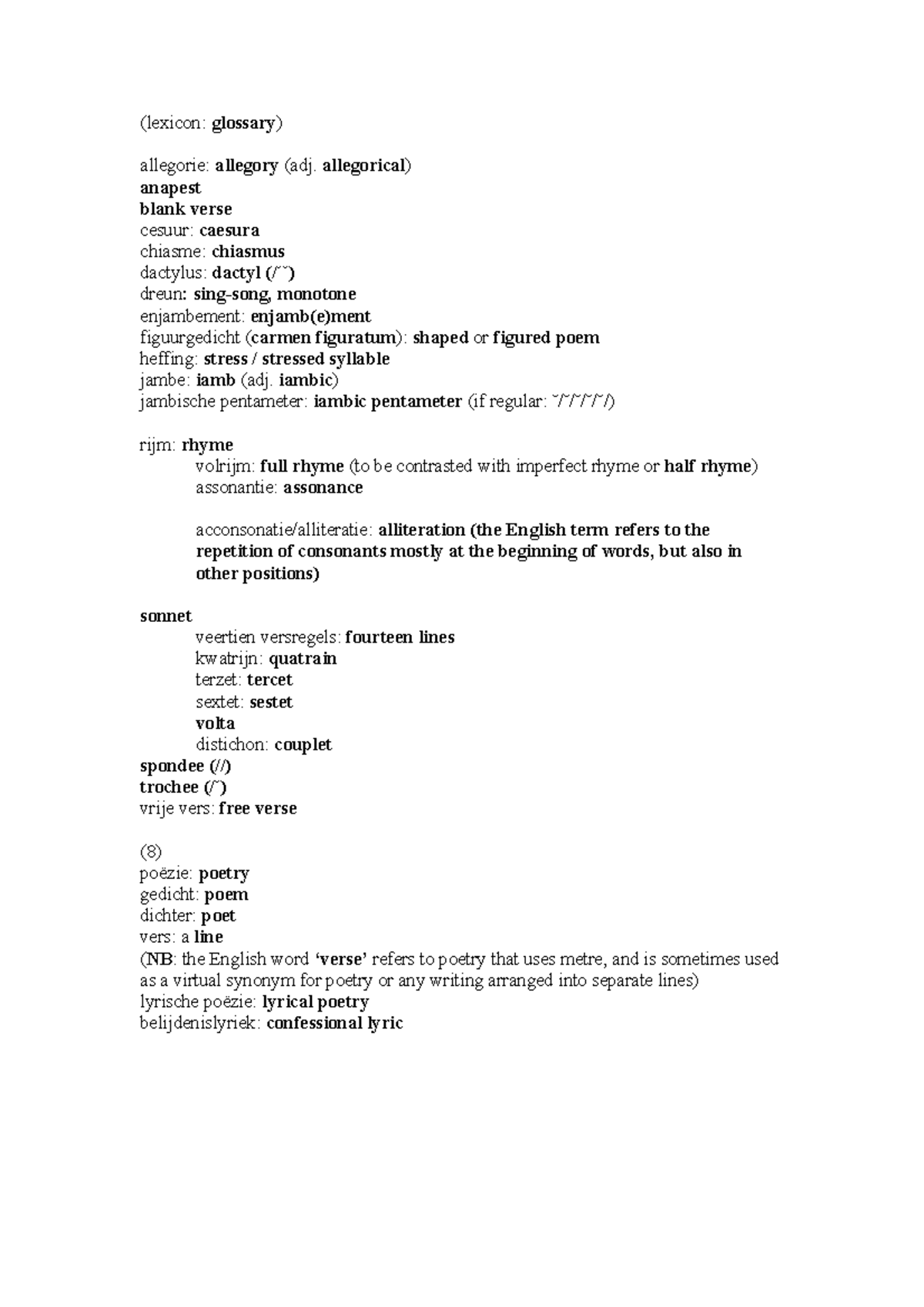 Glossary of poetic terms of english literary history - English I - KU ...