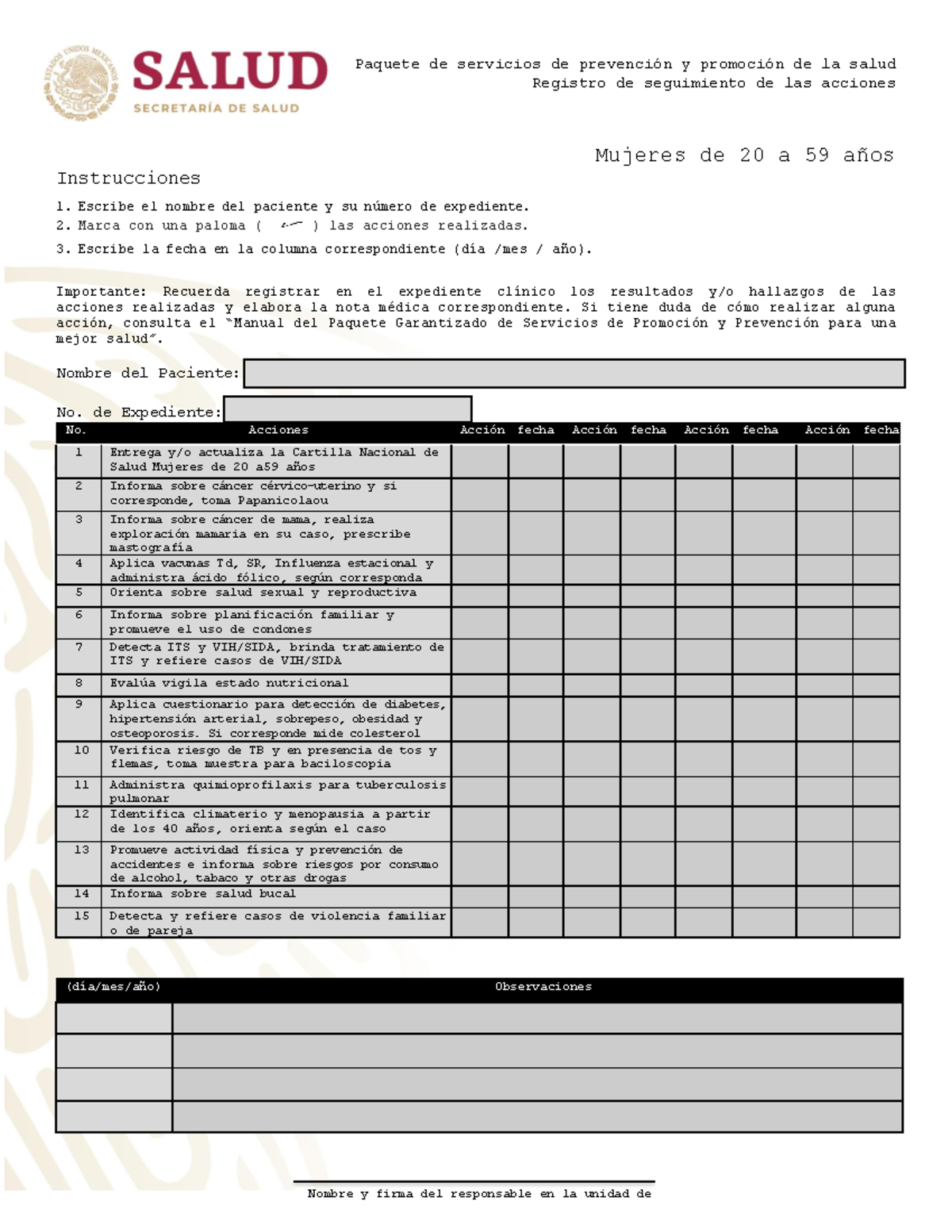 Mujeres DE 20 A 59 - PAQUETE GARANTIZADO PARA CENTROS DE SALUD ...