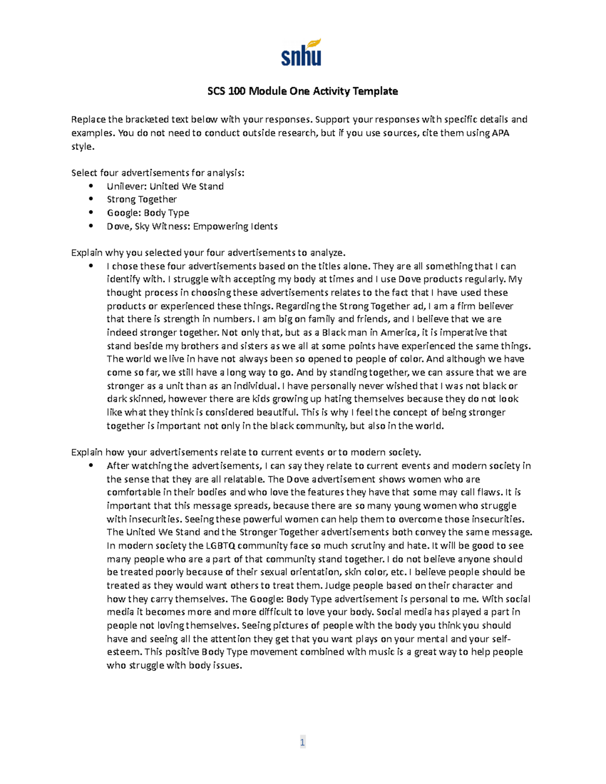 SCS 100 Module One Activity Template - SCS 100 Module One Activity Template Replace the ...