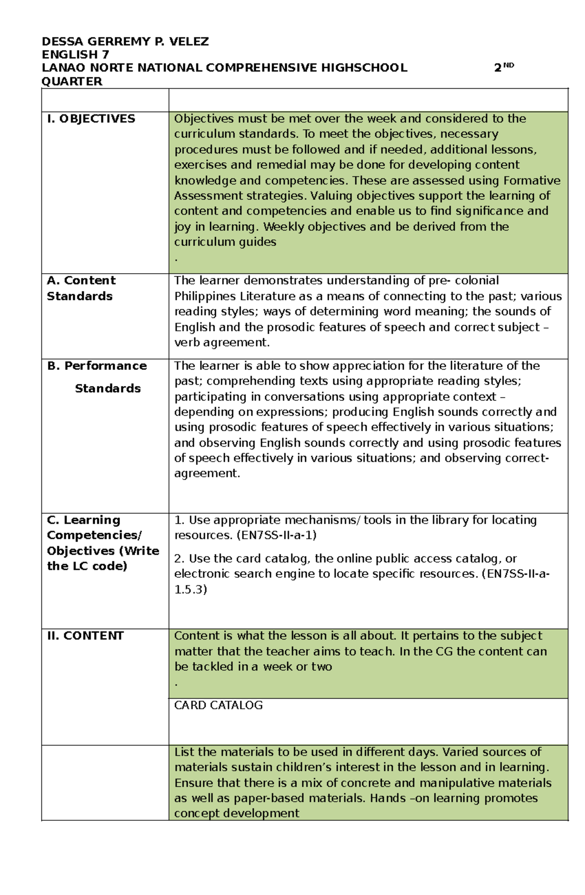 TESL - Lesson PLAN - read - ENGLISH 7 LANAO NORTE NATIONAL ...