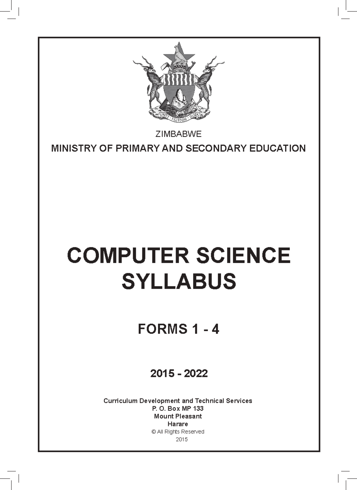 Computer Science O level Syllabus min - ZIMBABWE MINISTRY OF PRIMARY ...