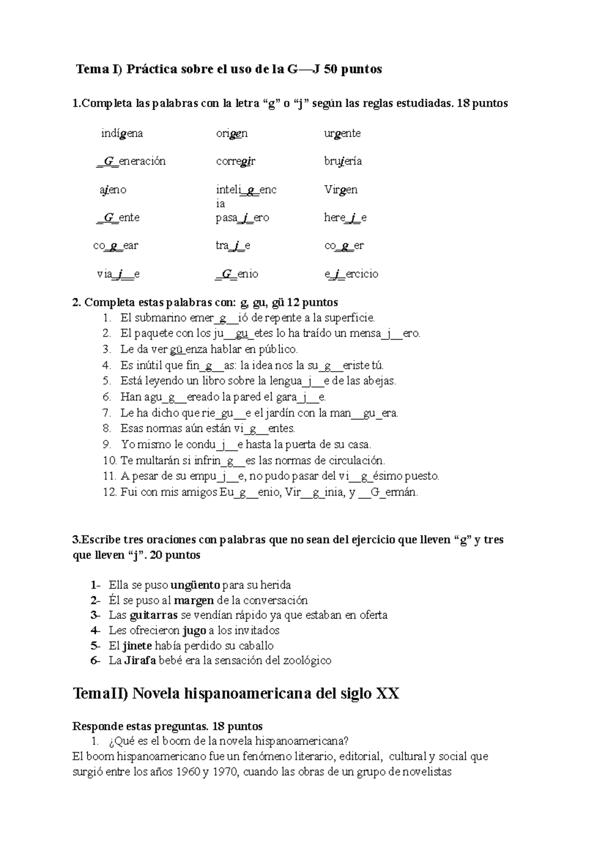 Práctica de la g-j - Letras practica - Tema I) Práctica sobre el uso de ...