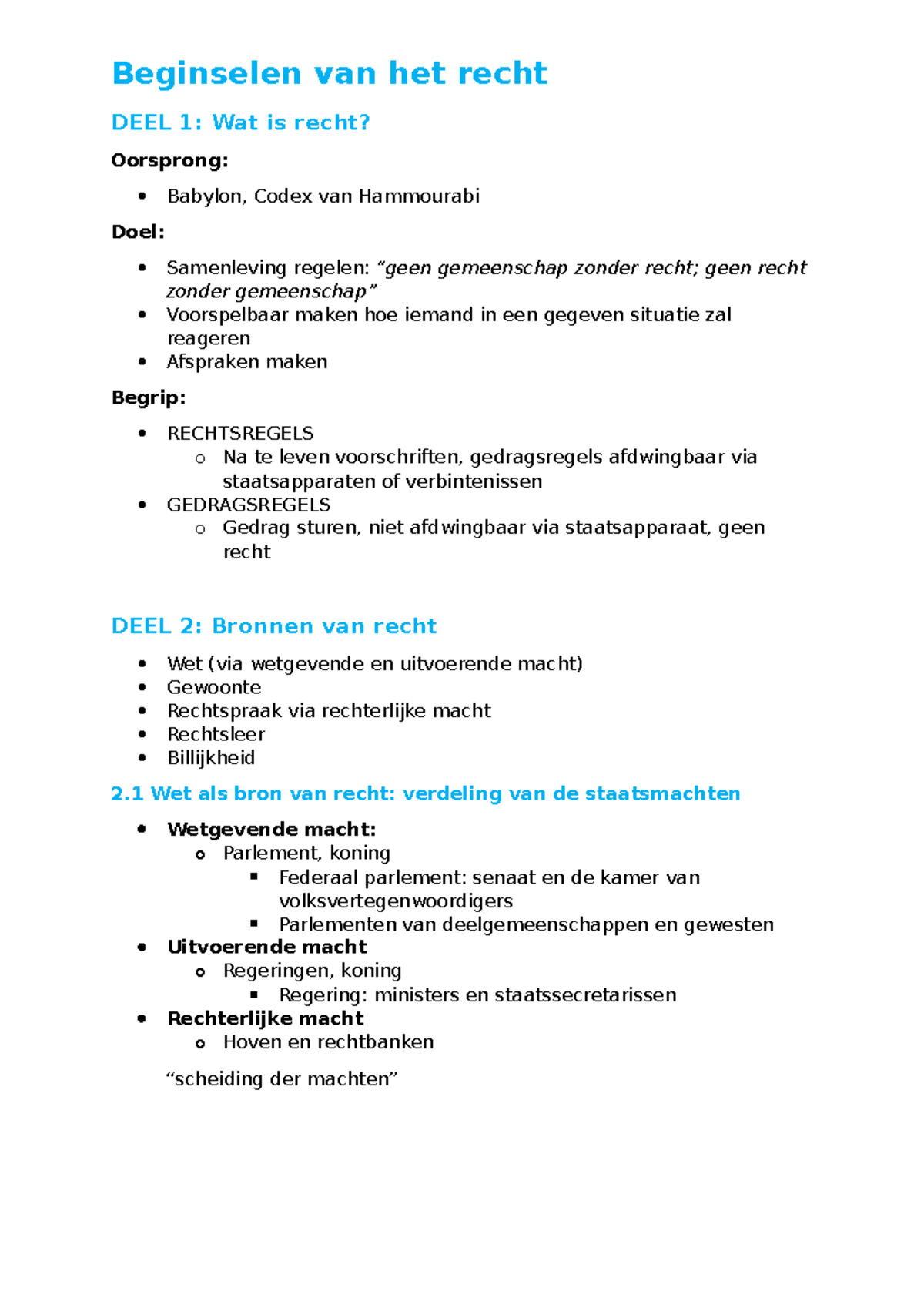 HC9 beginselen van recht samenvatting - DEEL 1: Wat is recht? Oorsprong ...
