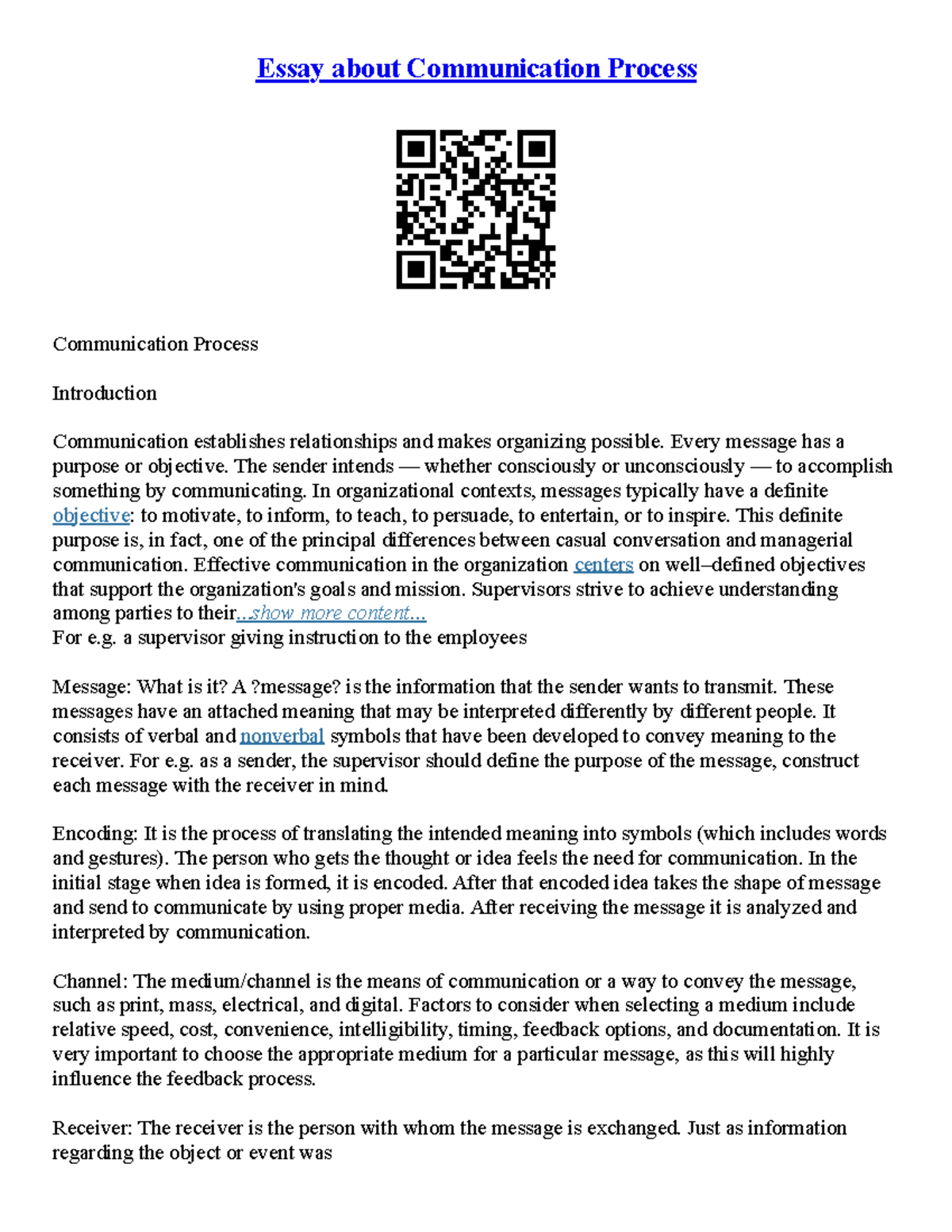 Essay About Communication - Every message has a purpose or objective ...