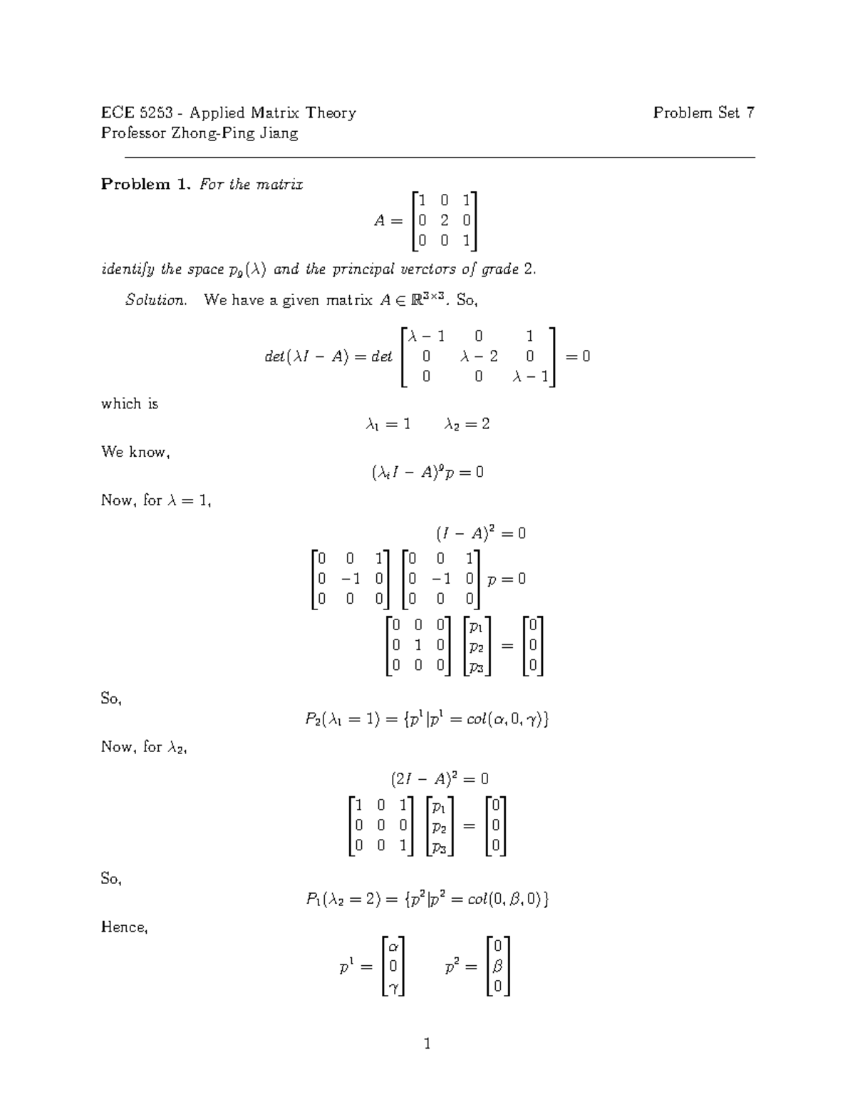 Hw07 Solution Applied Matrix Theory Midterm Ece 5253 Applied