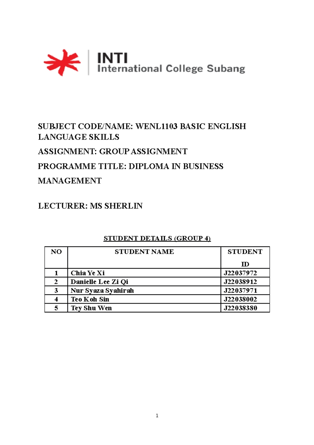 Basic English Language Skills - SUBJECT CODE/NAME: WENL1103 BASIC ...