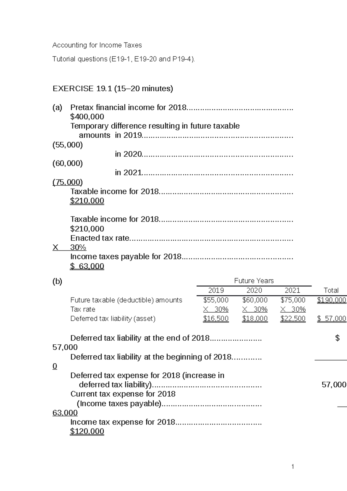 CIA2001 Accounting for Income Taxes Tutorial - Accounting for Income ...