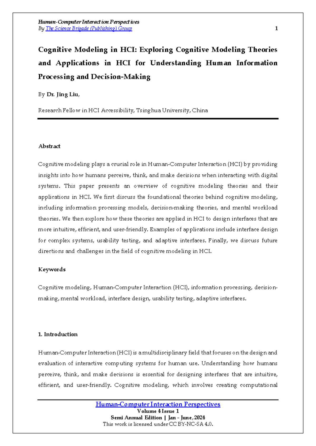 Cognitive+Modeling+in+HCI - By The Science Brigade (Publishing) Group 1 Human-Computer ...