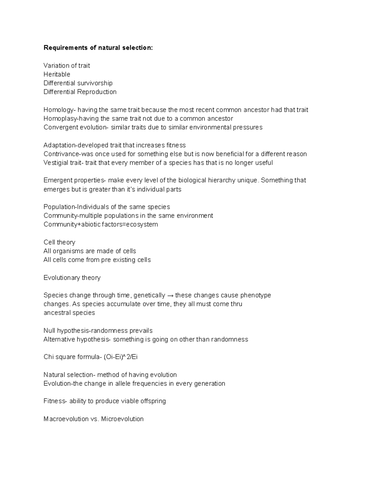 Biol 114 final exam review - Requirements of natural selection ...