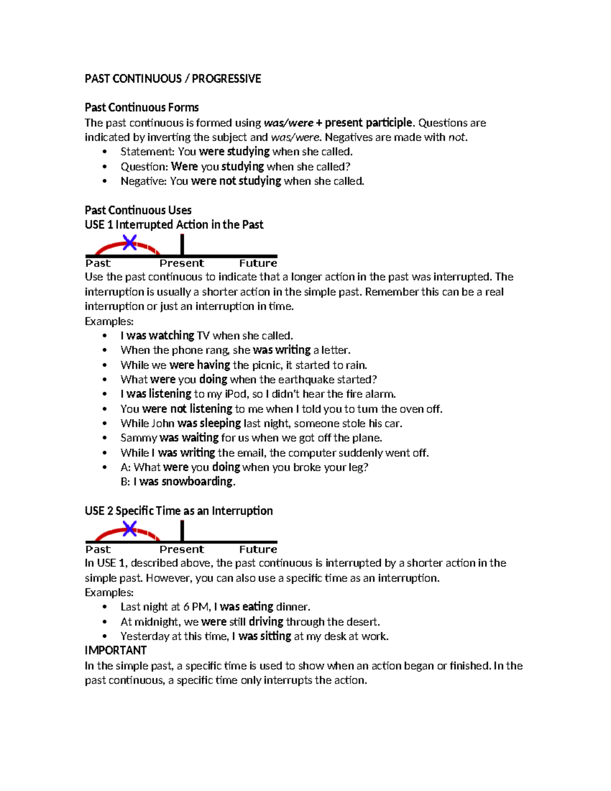 Past Continuous - .... - PAST CONTINUOUS / PROGRESSIVE Past Continuous ...