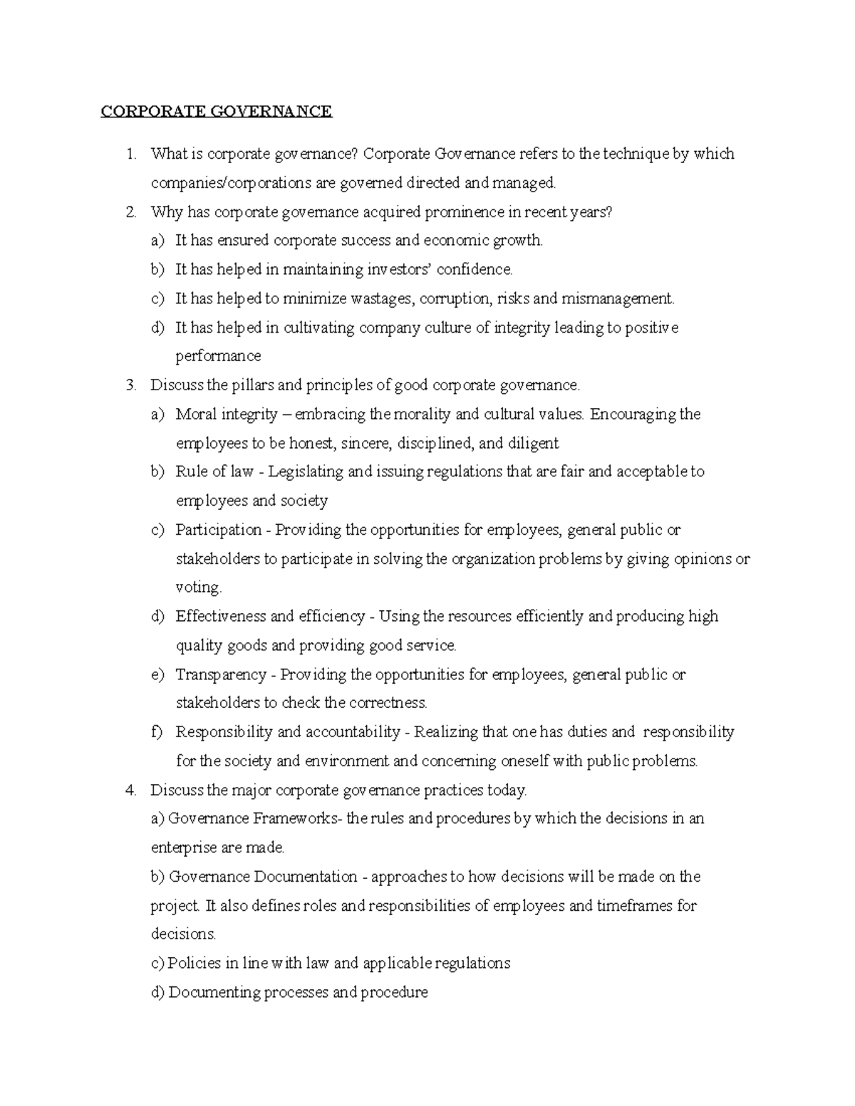 Corporate Governance - short notes - CORPORATE GOVERNANCE What is ...