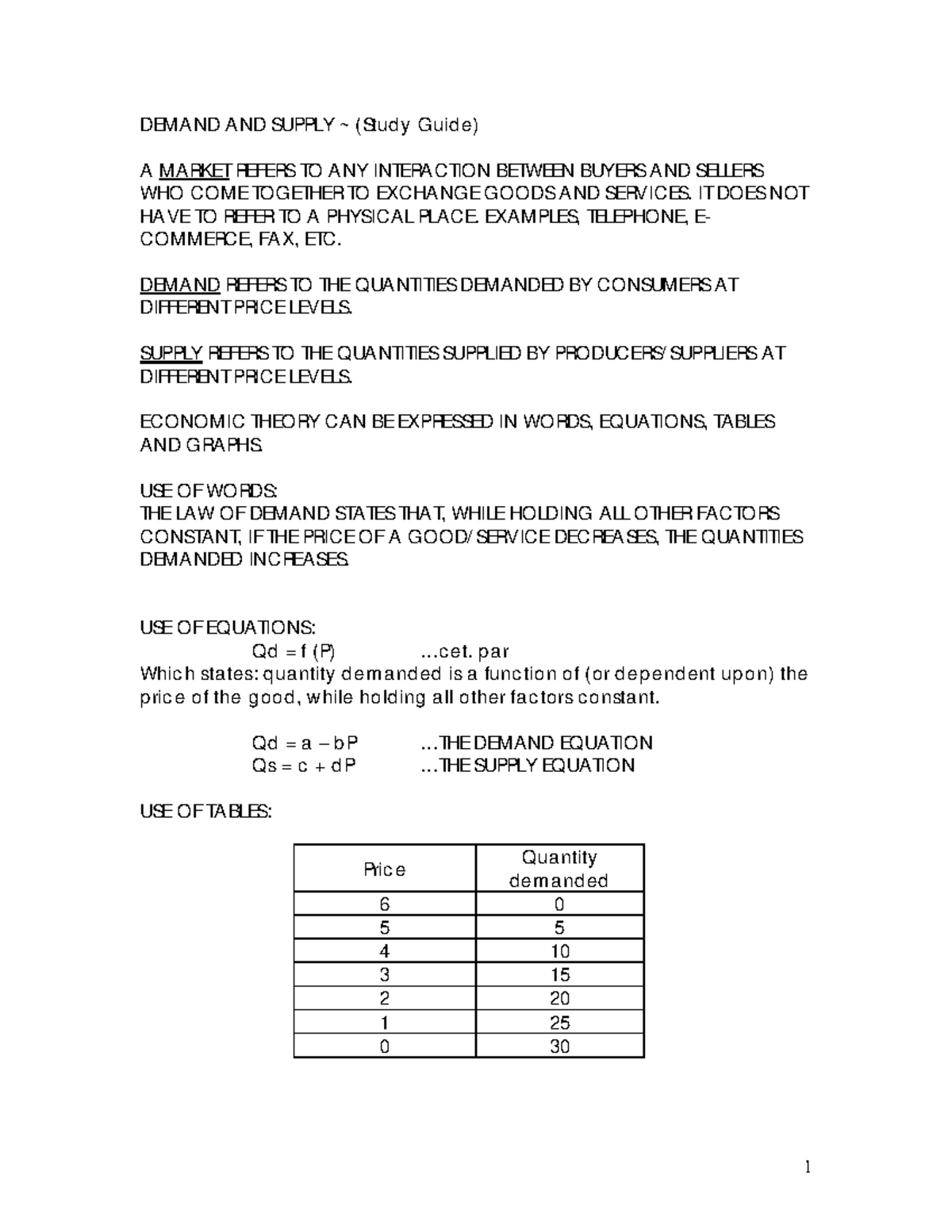 Demand AND Supply - Study Guide Quick and Simple - 1 DEMA ND A ND ...
