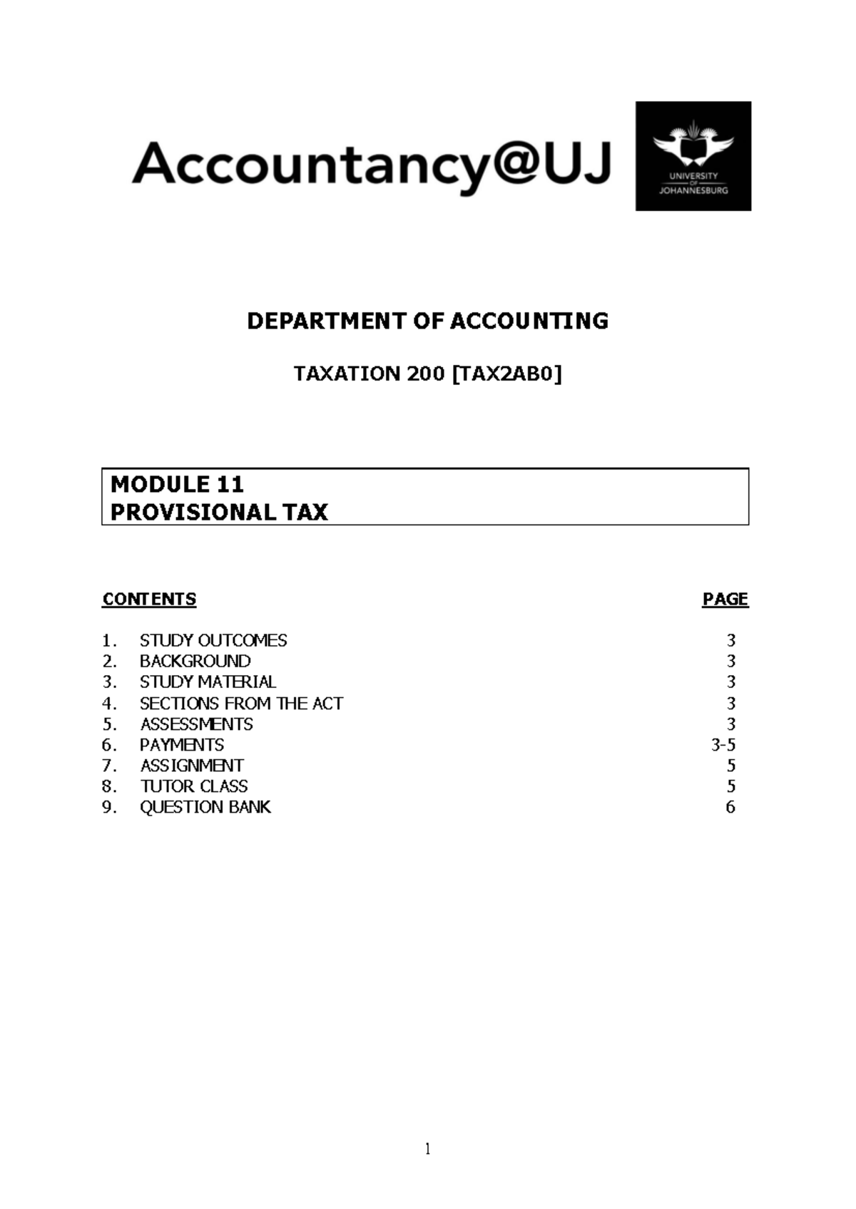 Learning Guide - DEPARTMENT OF ACCOUNTING TAXATION 200 [TAX2AB0] MODULE ...