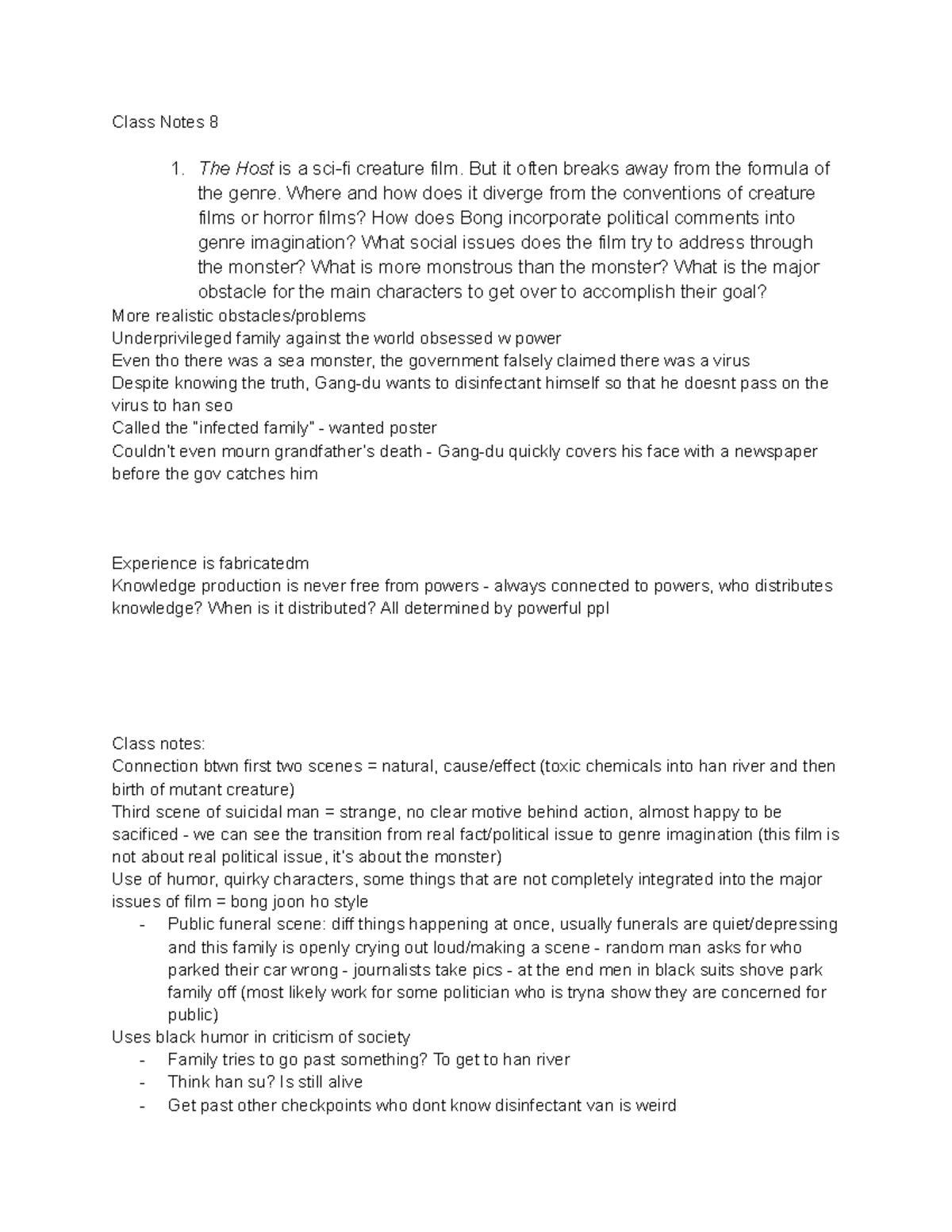 Class Notes 8 - KOREAN 0075 Intro to Korea through Films - Professor ...