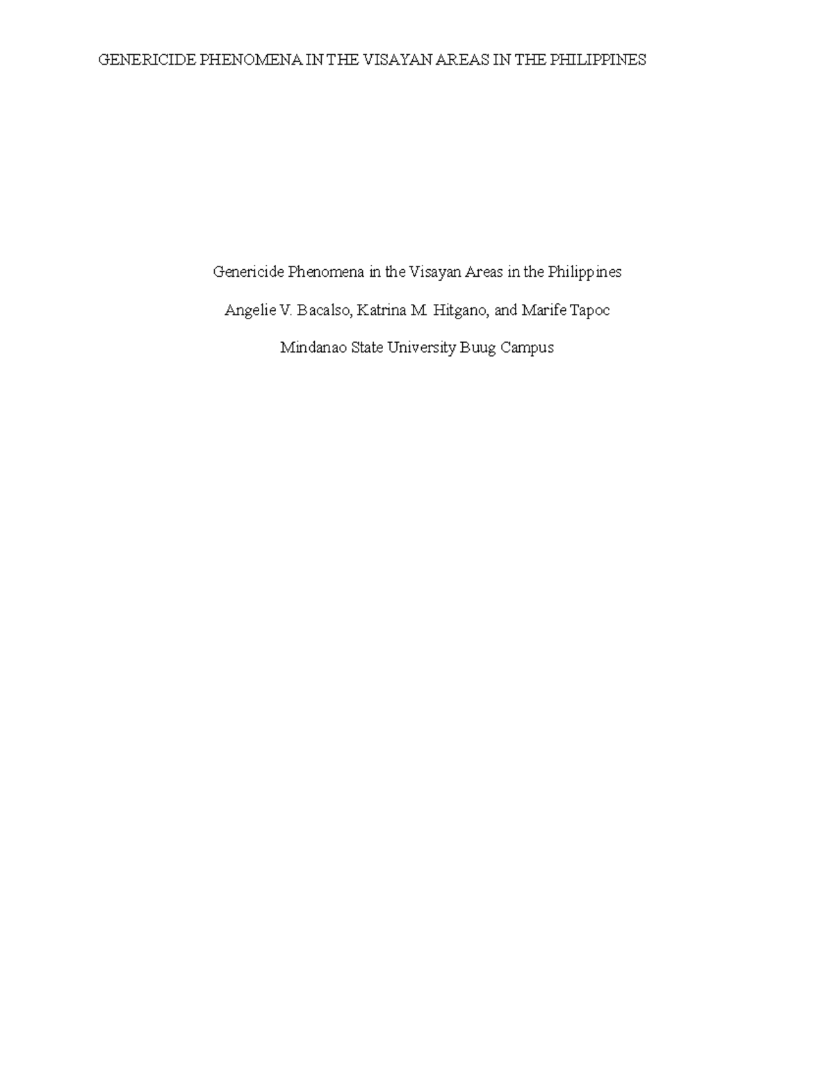 Genericide - Concept Paper - GENERICIDE PHENOMENA IN THE VISAYAN AREAS ...