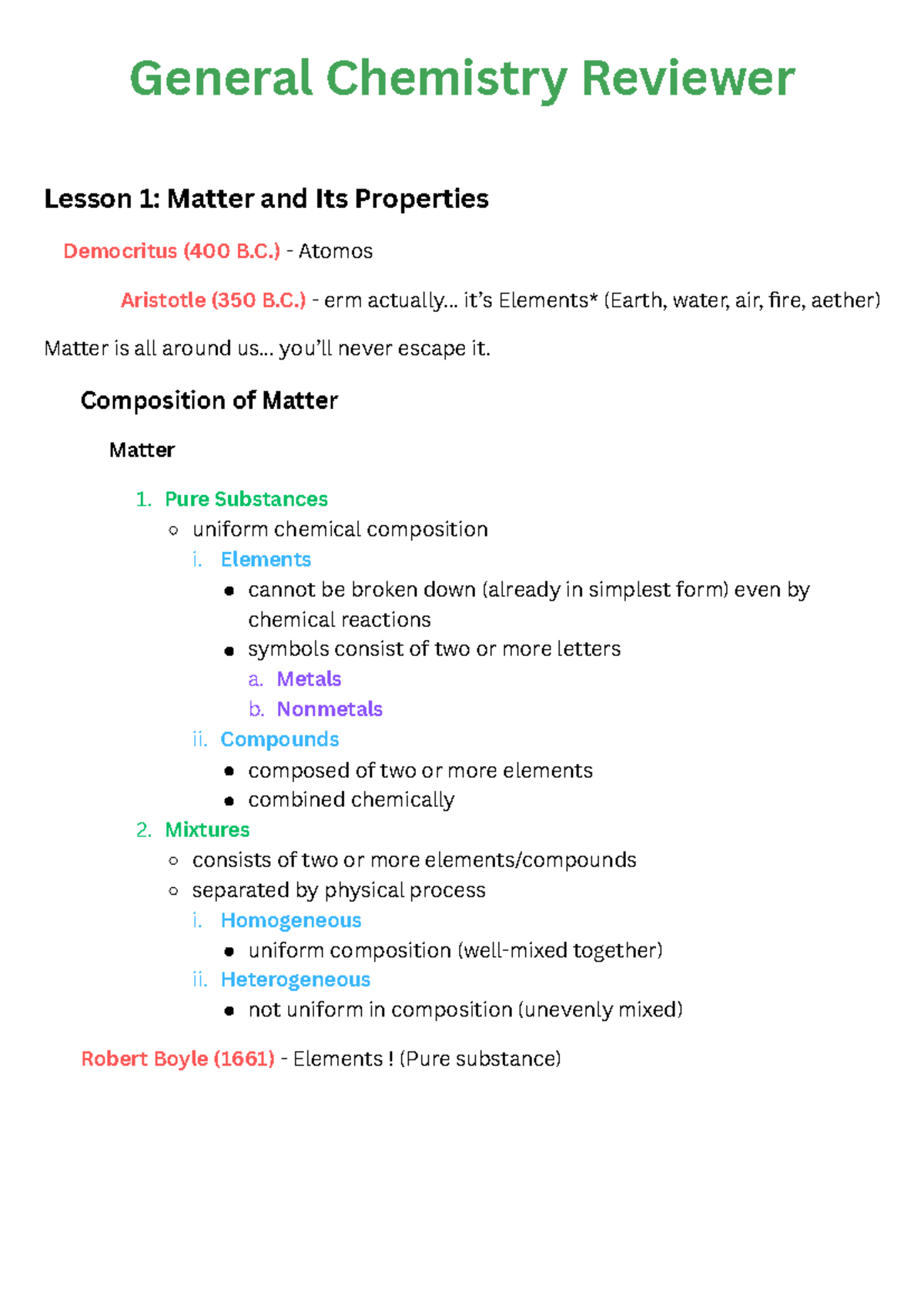 GEN-CHEM Reviewer - grade 11 stem - General Chemistry Reviewer Lesson 1 ...