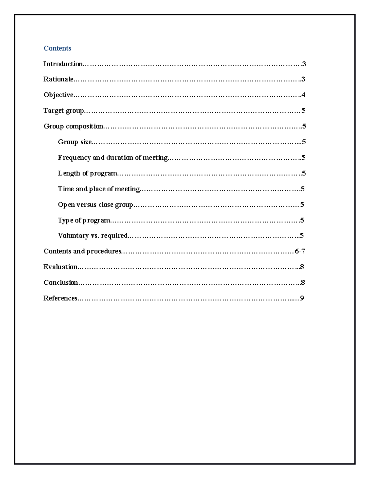 Group counseling proposal - Contents - Studocu