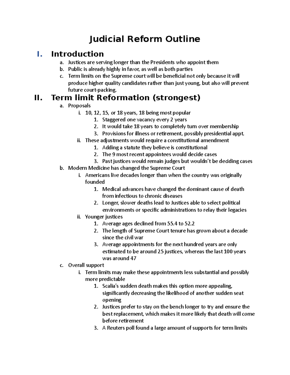 Judicial Reform Outline - Introduction a. Justices are serving longer ...