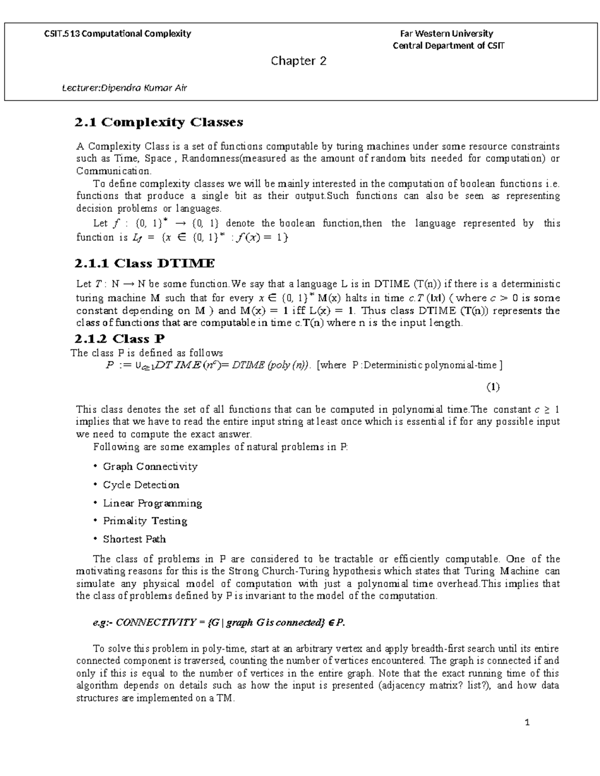 2 comp - Complexity theory - 2 Complexity Classes A Complexity Class is a set of functions - Studocu