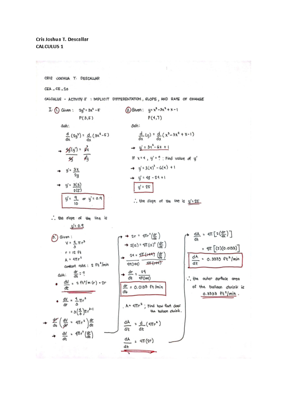 Descallar - MATH111 activity 5 - Calculus I - Cris Joshua T. Descallar CALCULUS 1 - Studocu