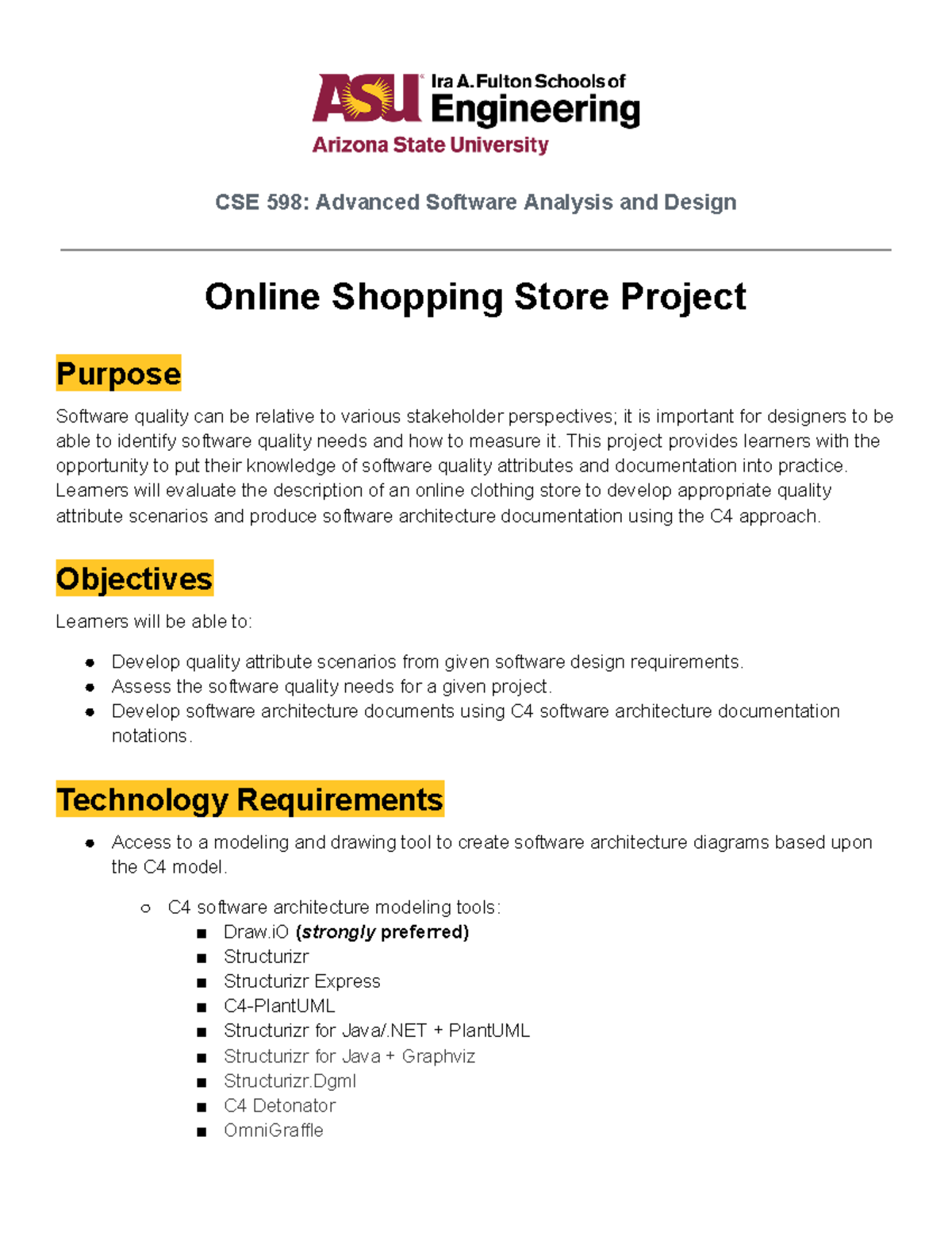 CSE-598-ASAD Online-Shopping-Store-Project Overview-Document - CSE 598: Advanced Software ...