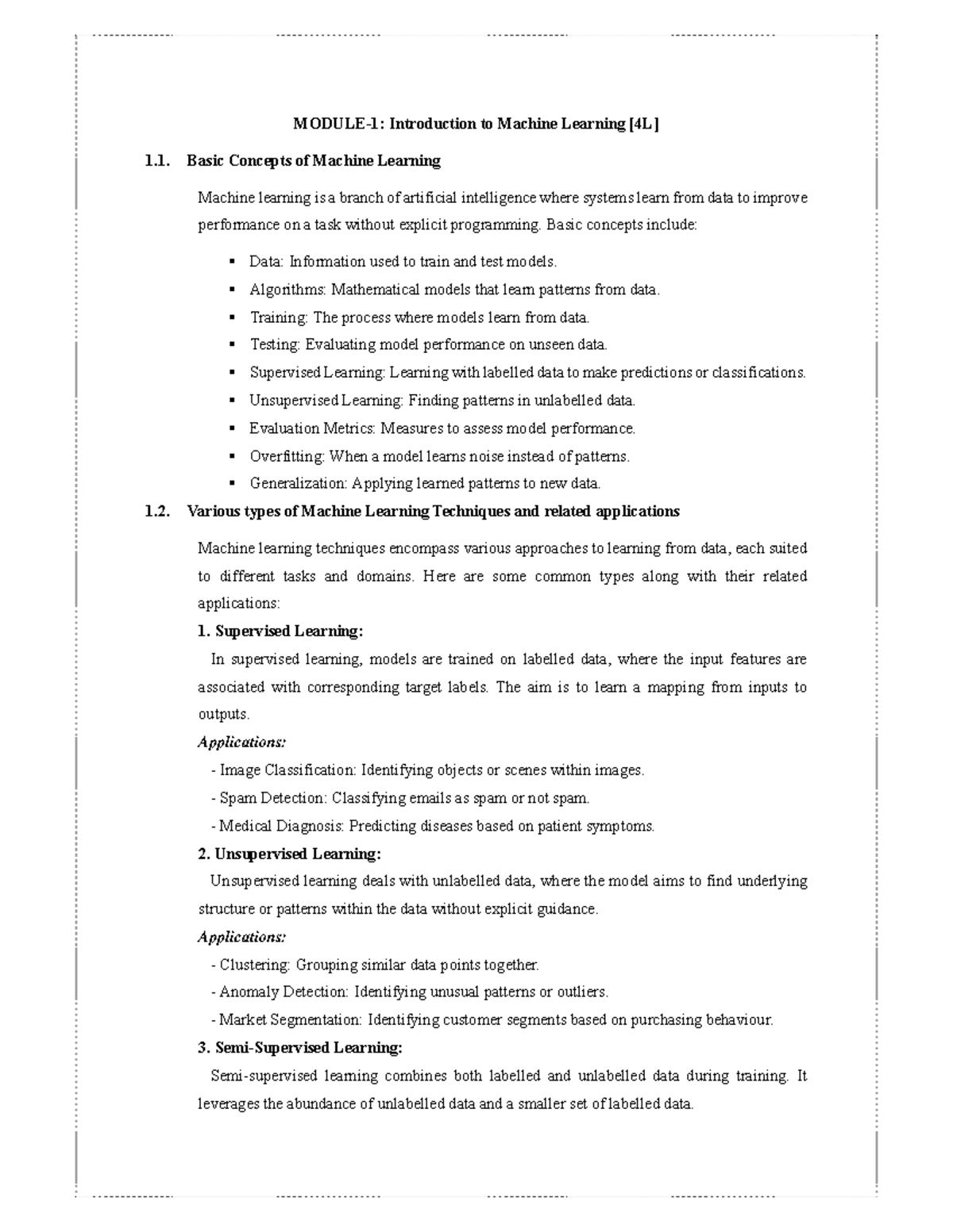 Ml Notes Module 1 Introduction To Machine Learning 4l Basic Concepts Of Machine Learning