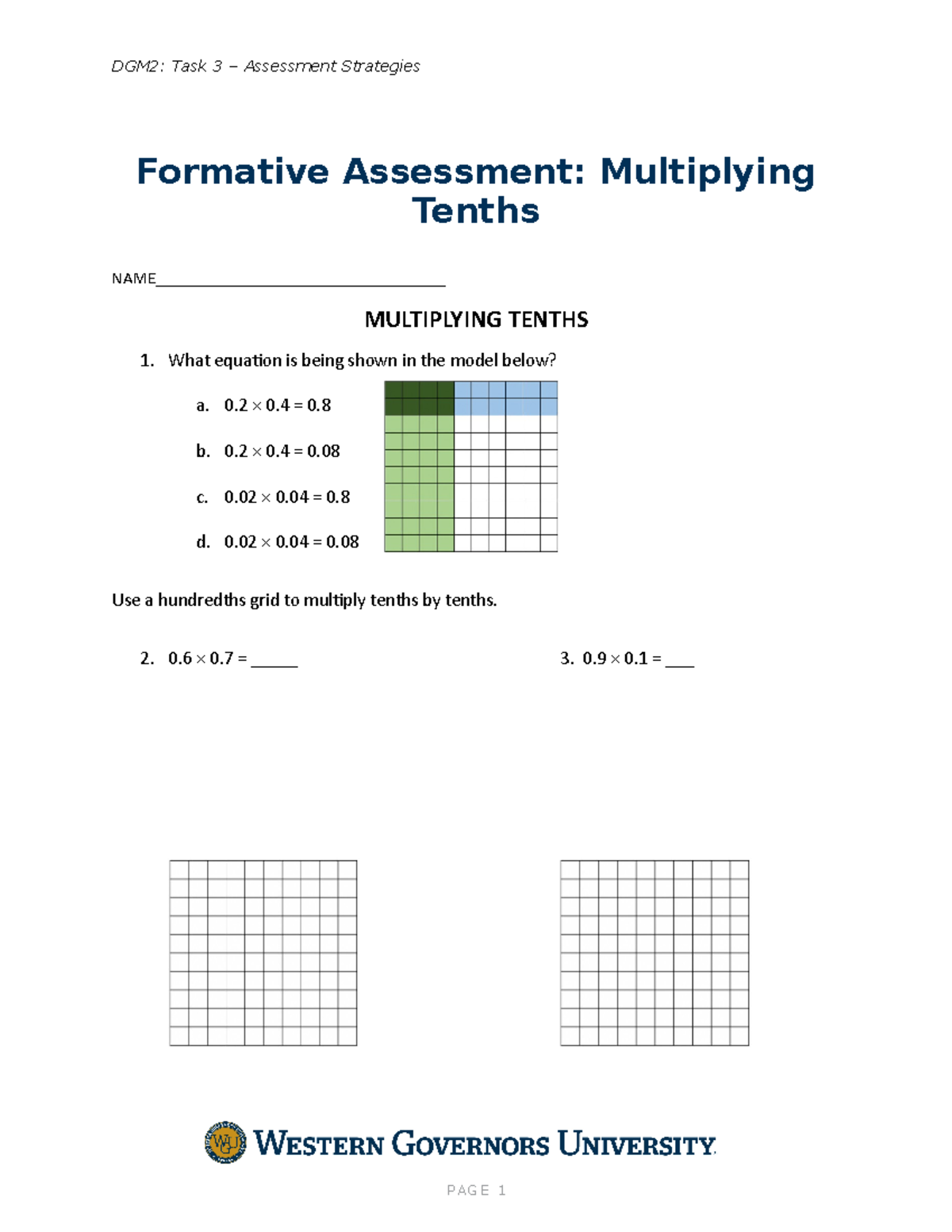 Formative Assessment - DGM2: Task 3 – Assessment Strategies Formative ...