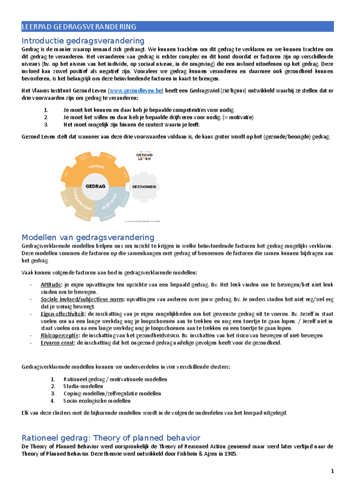 Leerpad gedragsverandering en behoefte-ondersteunend behandelen ...