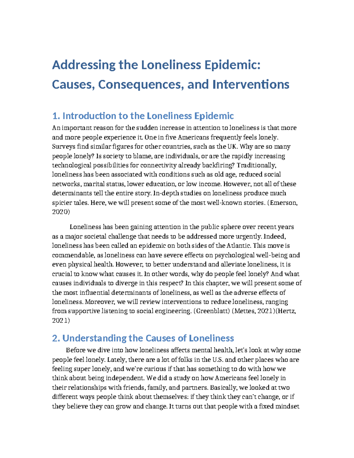 Addressing the Loneliness Epidemic Causes, Consequences, and ...