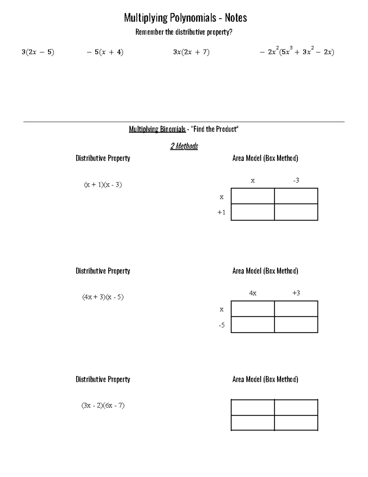 Notes Multiplying Polynomials - Multiplying Polynomials - Notes ...