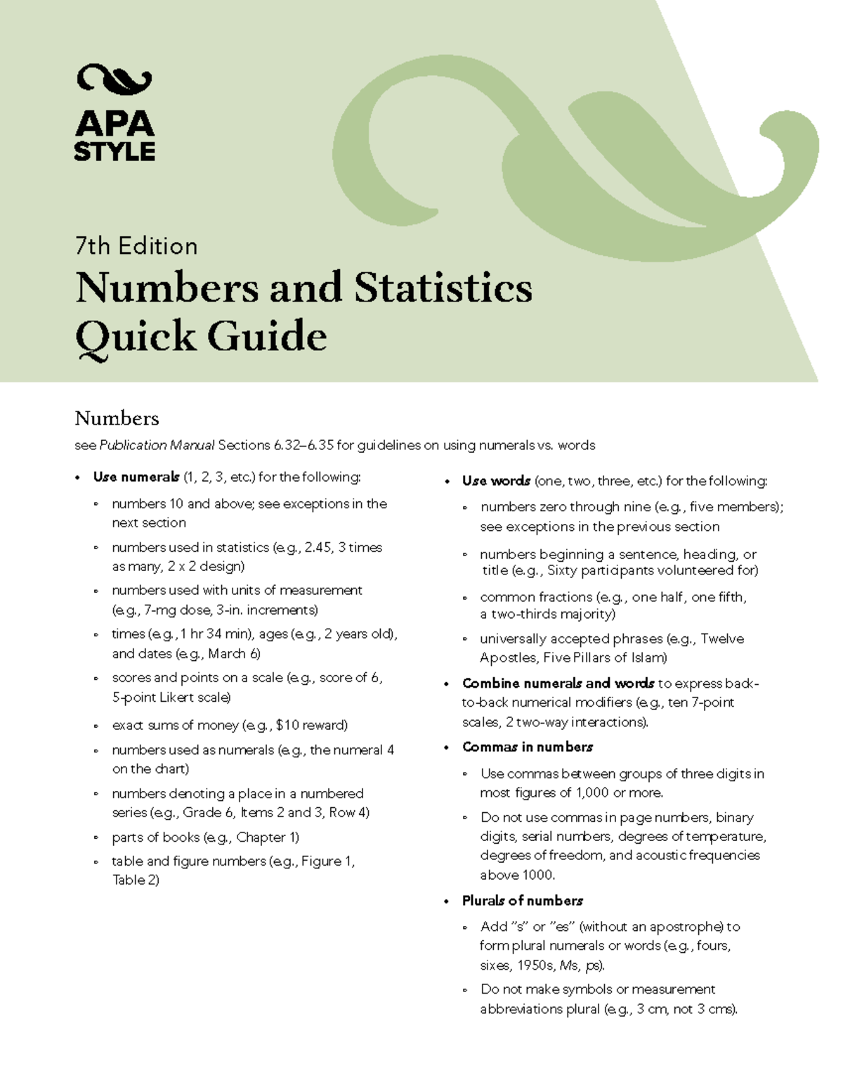 Guide to 7th edition APA format for Numbers and Statistics - 7th ...