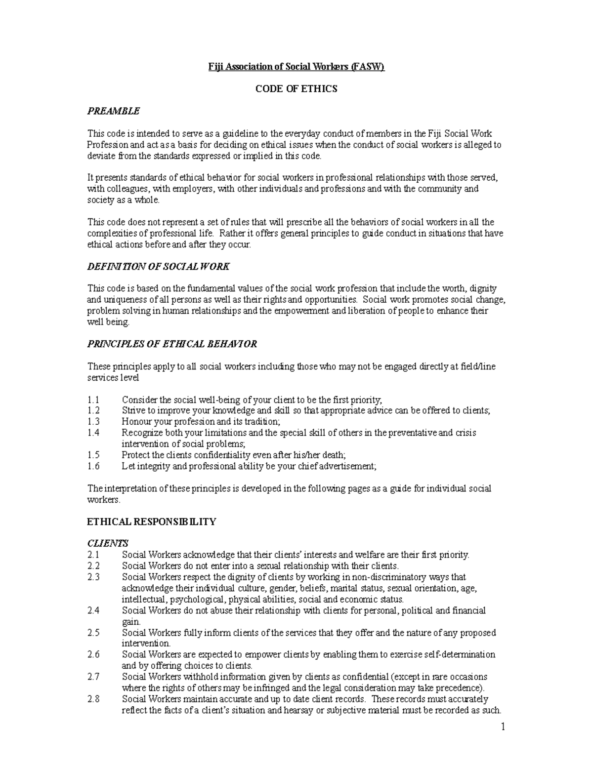 FASW code of ethics - societal works - Fiji Association of Social ...