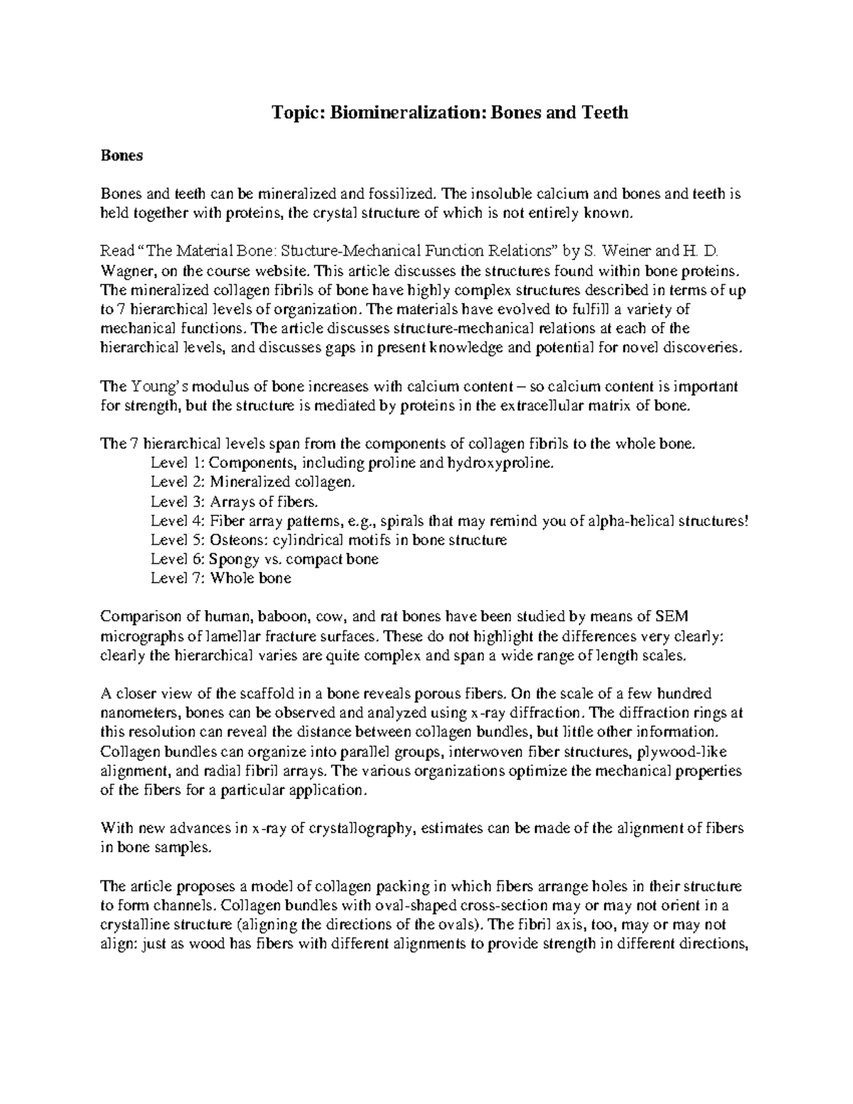 Biomineralization Bones and Teeth - Topic: Biomineralization: Bones and ...