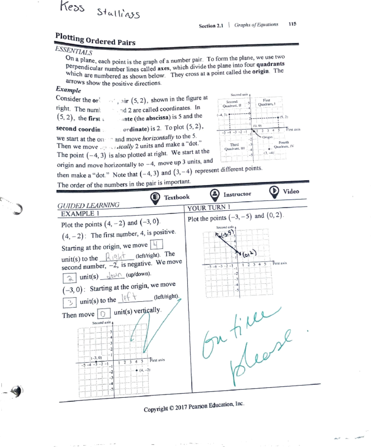 Section 2 - my homework - Kess Stallings Section 2 Graphs of Equations 115 Plotting Ordered ...