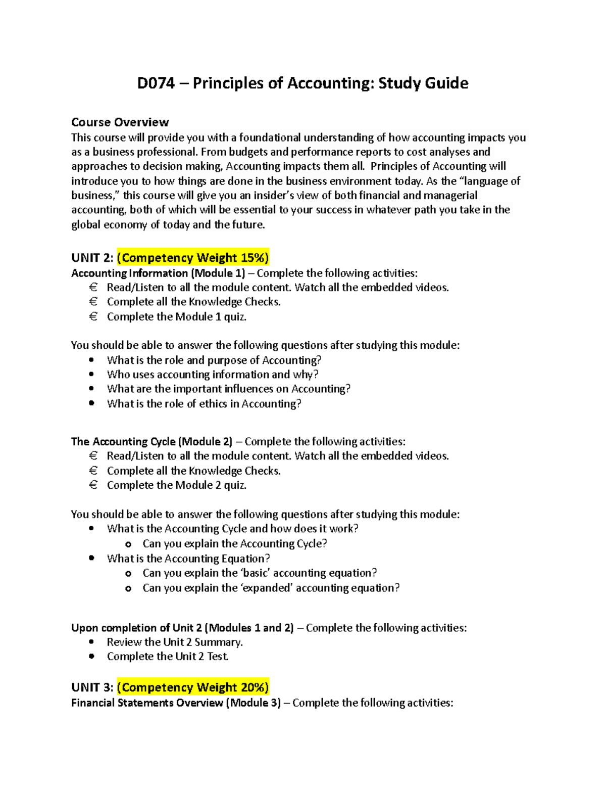 D196 Study Guide - D074 – Principles of Accounting: Study Guide Course ...