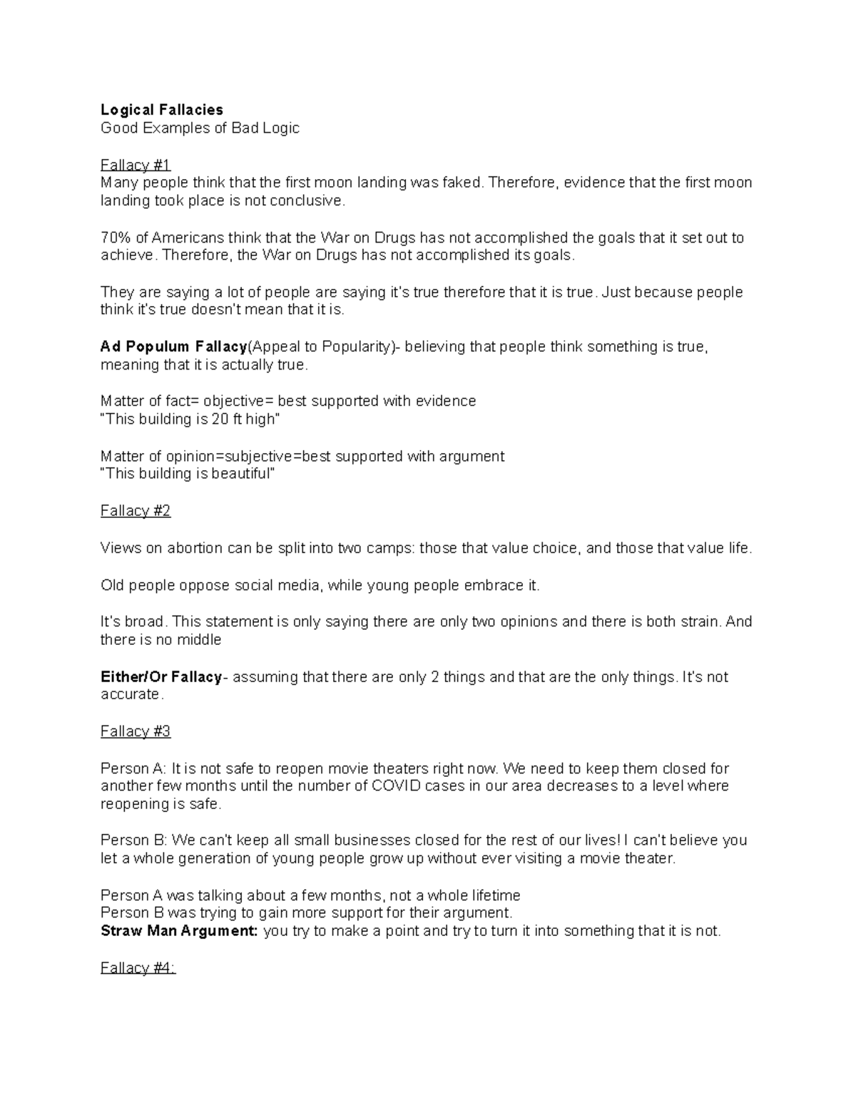 Composition and rhetoric notes 1 - Logical Fallacies Good Examples of ...