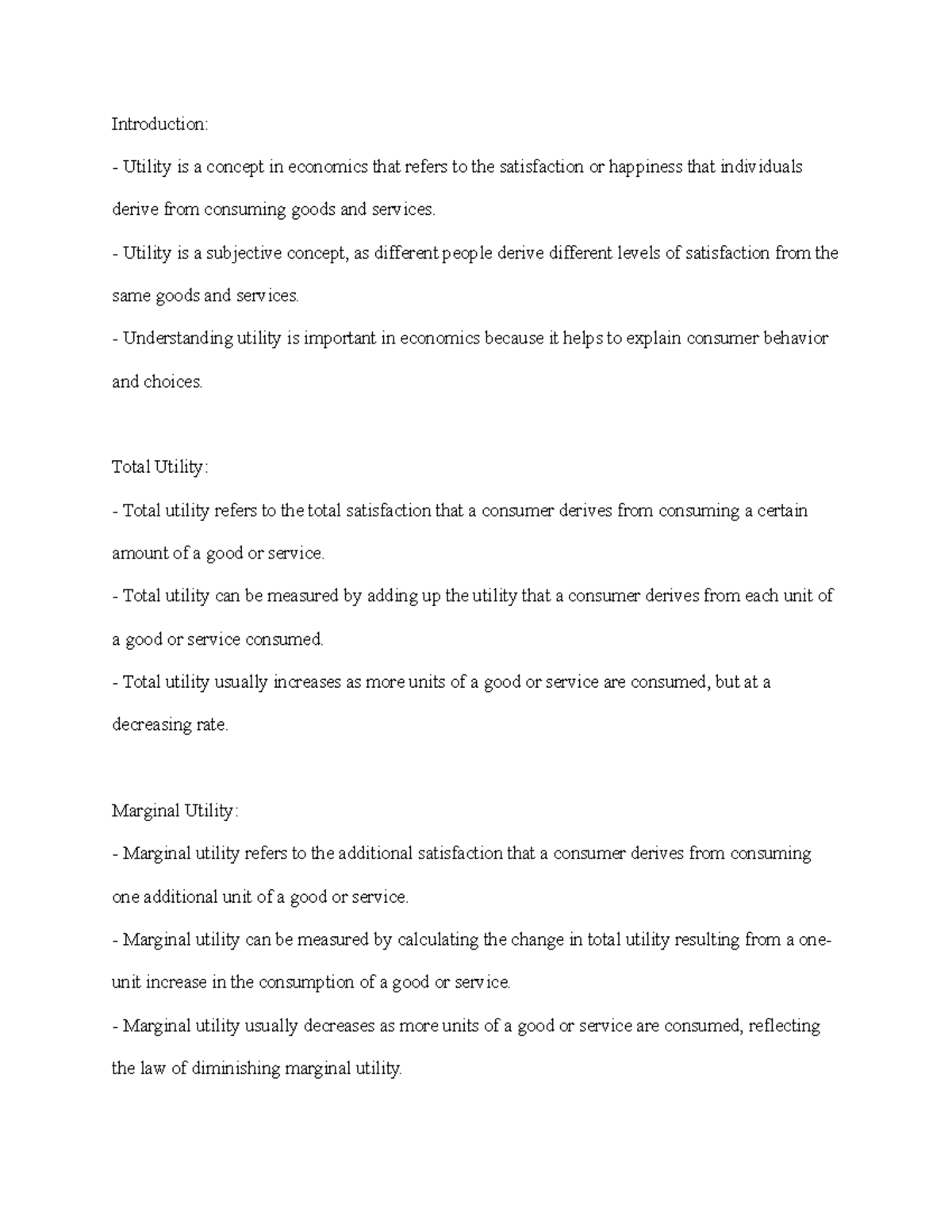 Utility Lecture Notes - Introduction: Utility is a concept in economics ...