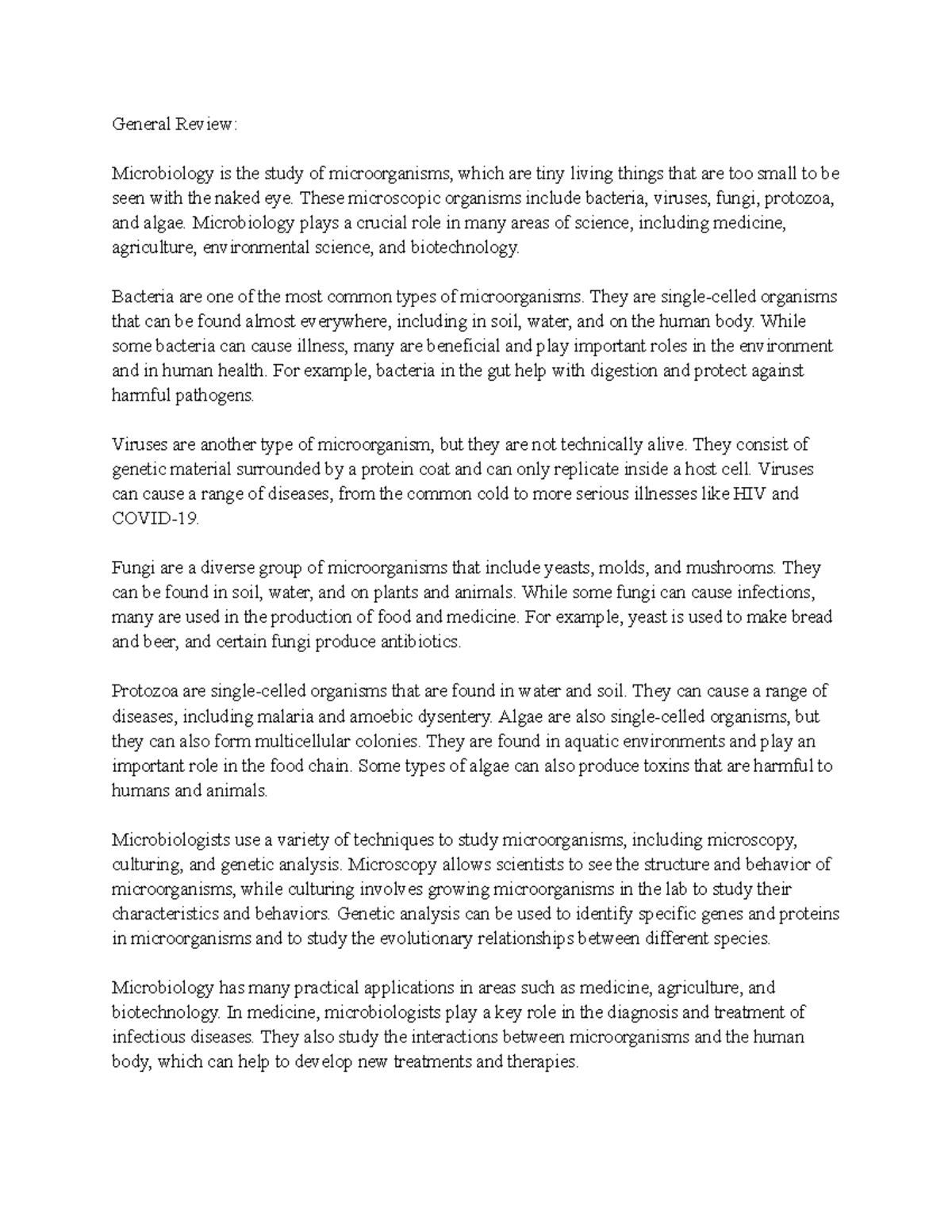 Micro: General Review - General Review: Microbiology is the study of ...