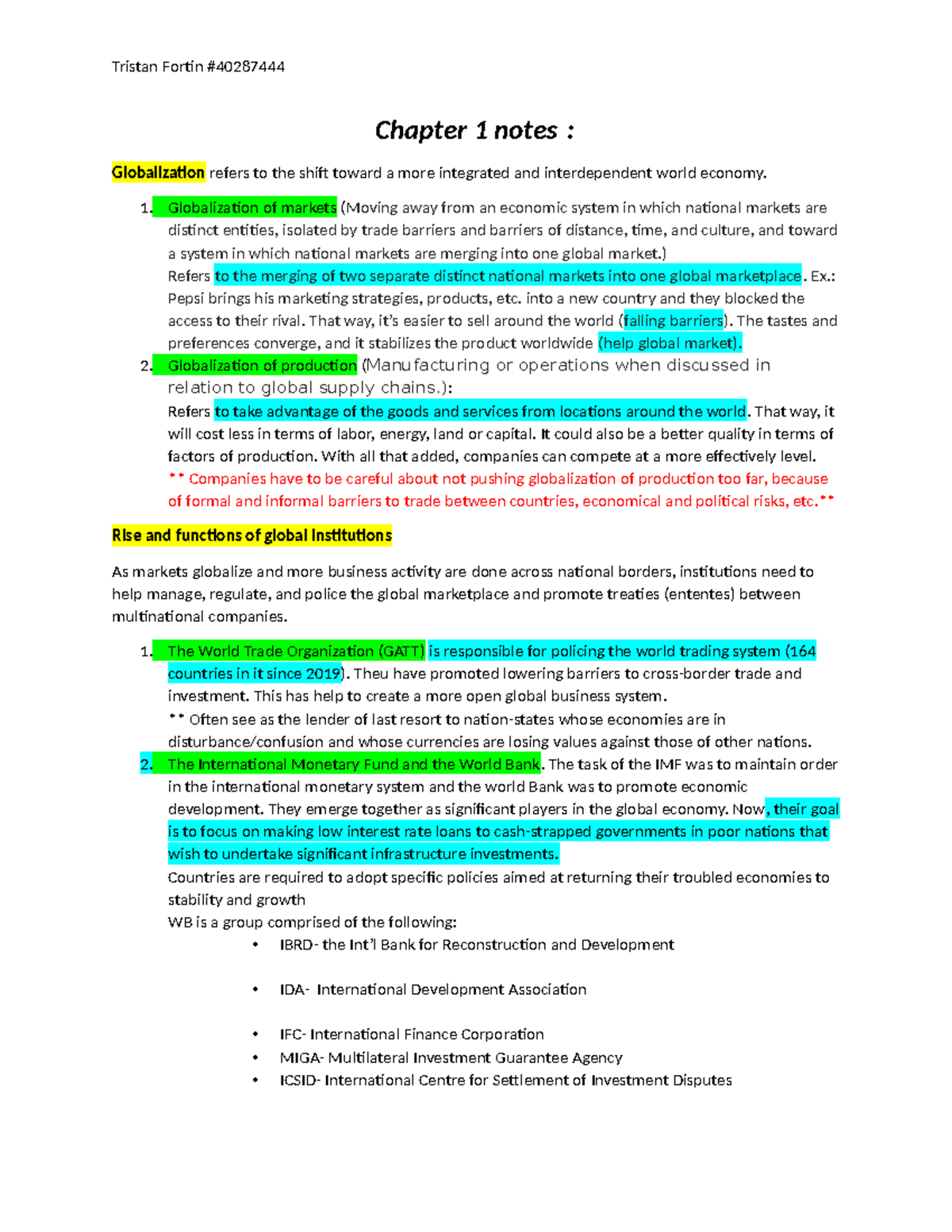 Chapter 1 notes - Chapter 1 notes : Globalization refers to the shift ...