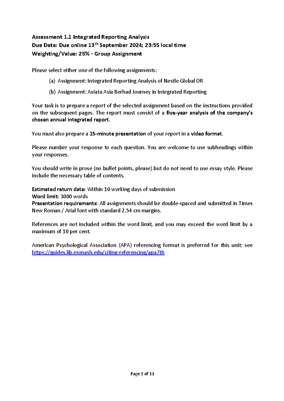 Assignment 1-1 2024 R2 - Assessment 1 Integrated Reporting Analysis Due ...