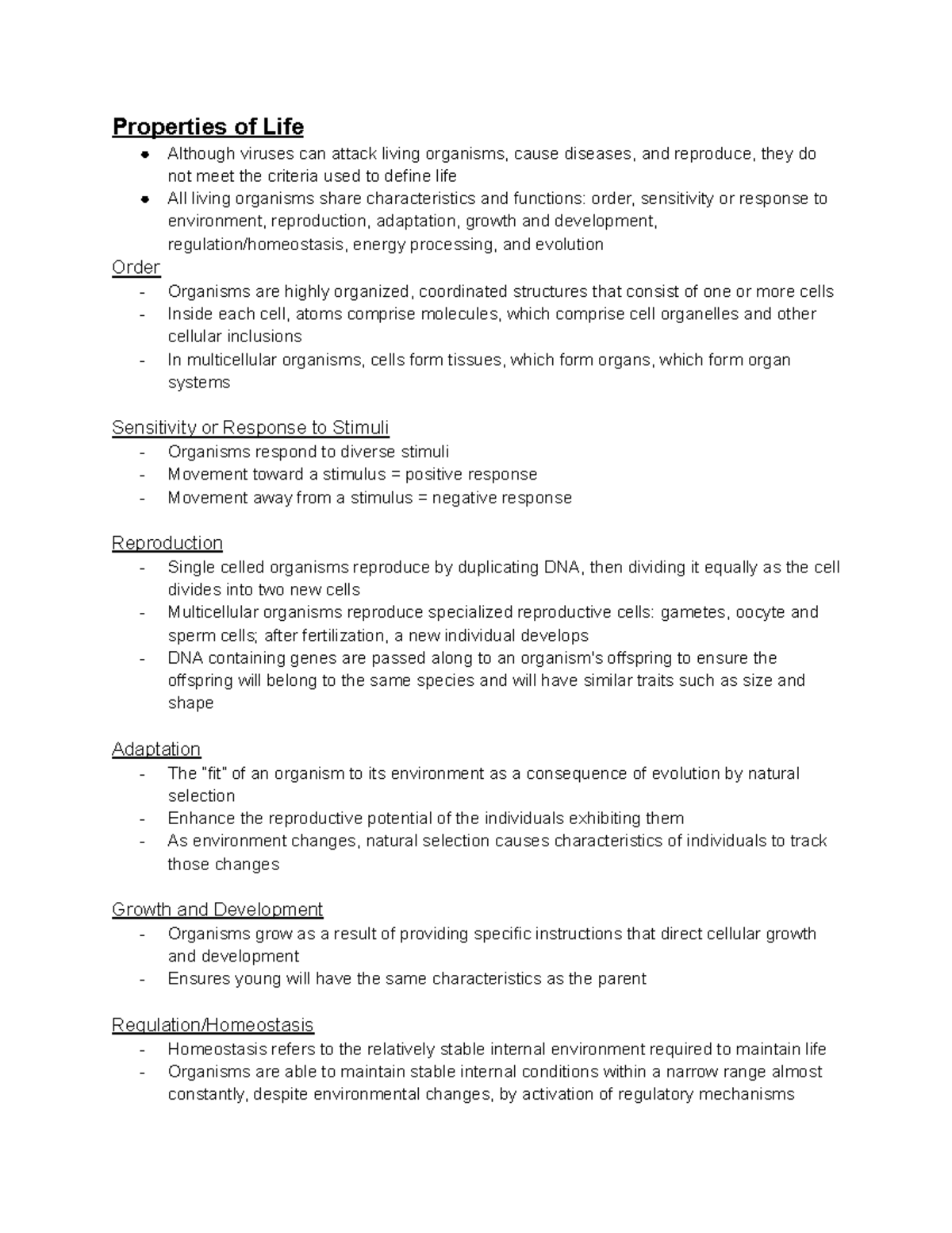 Biol Unit 3 Session 1 readings - Properties of Life Although viruses ...