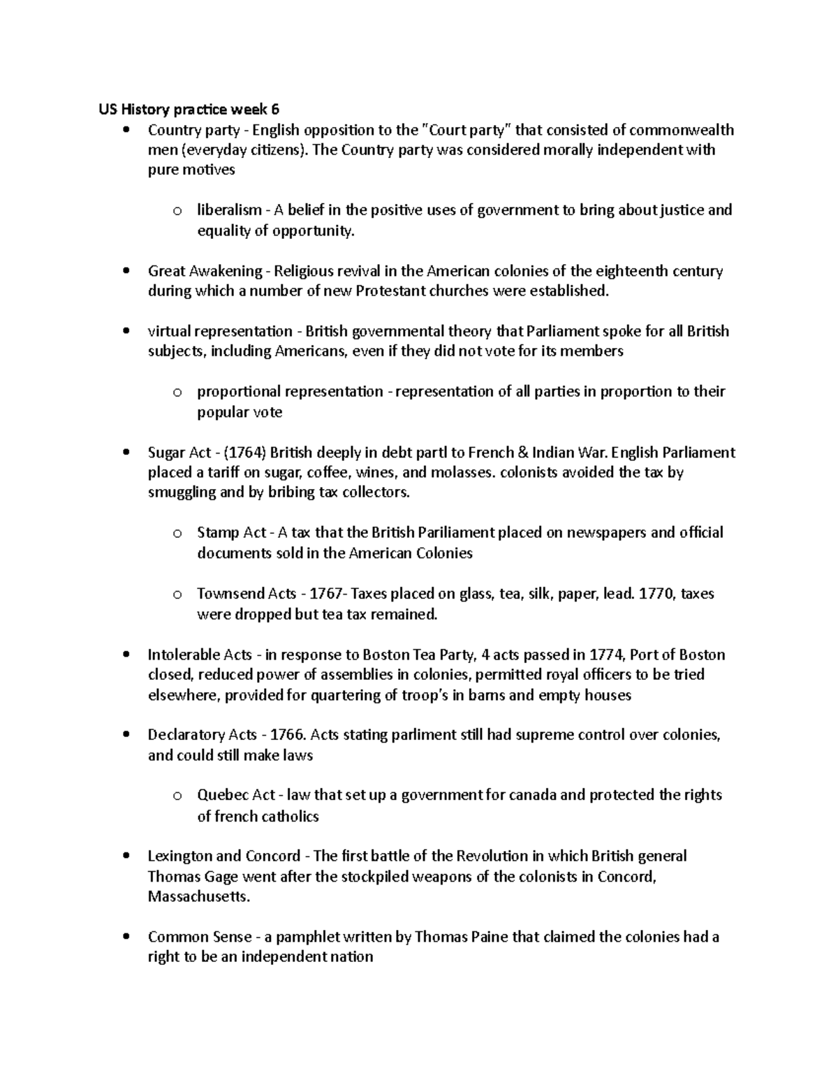 World History practice week 6 - US History practice week 6 Country ...