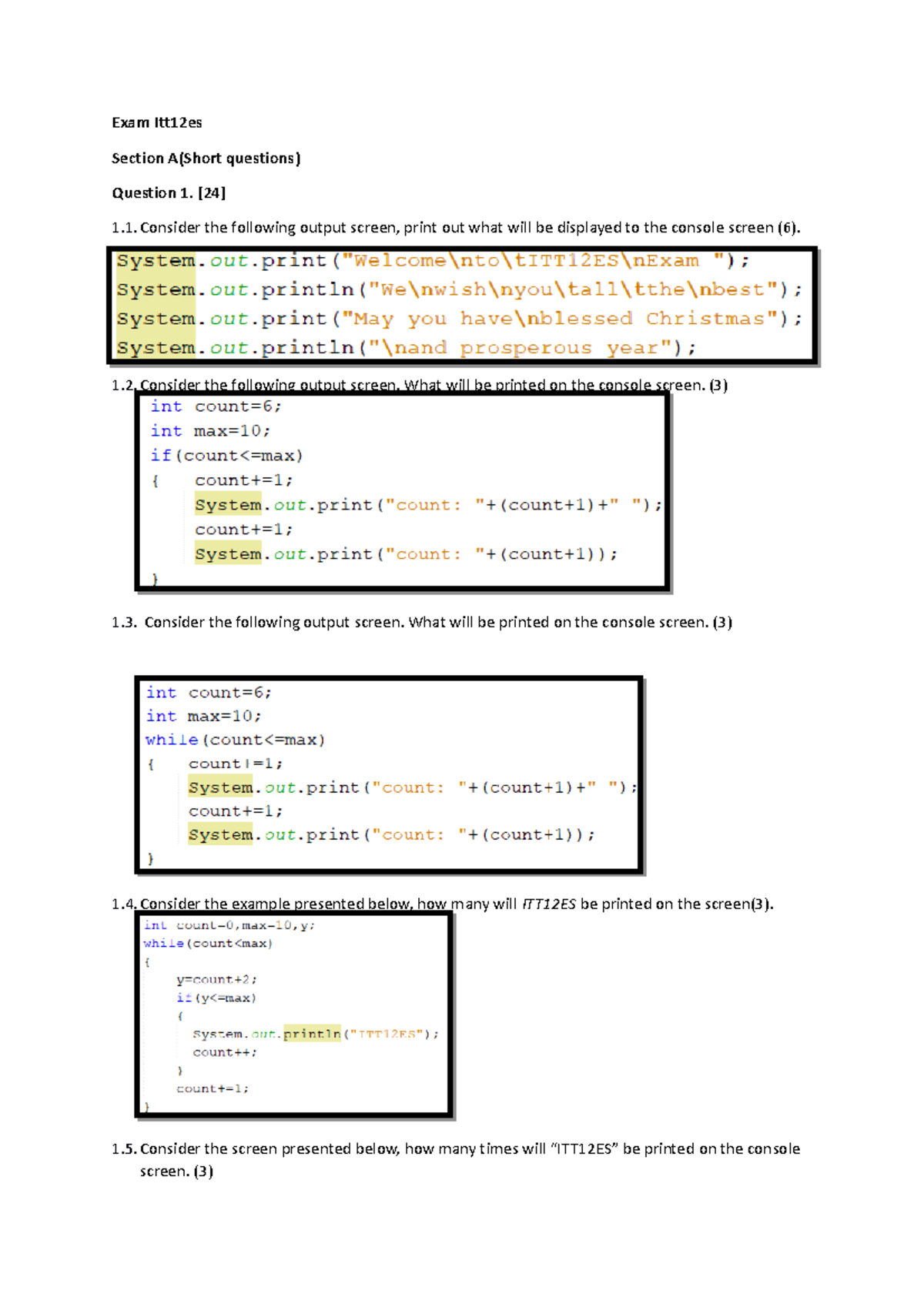 Exam Itt12es copy - I need a memorandum - Exam Itt12es Section A(Short ...