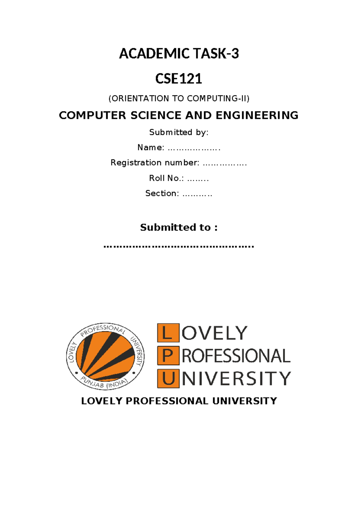 CA3 - ACADEMIC TASK- CSE (ORIENTATION TO COMPUTING-II) COMPUTER SCIENCE AND ENGINEERING ...