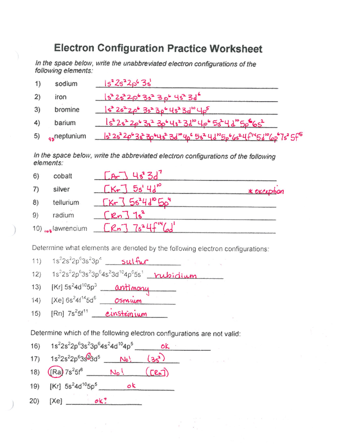 Electron Config Ws Answer Key Studocu