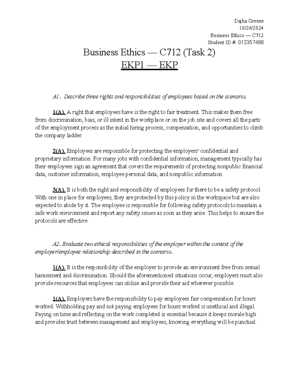 Business Ethics - C717 (Task 2) (Revised) - 10/26/ Business Ethics — C ...