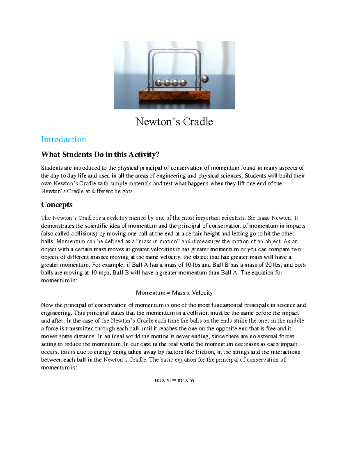 Newtons cradle activity u of puerto rico aerodesign - Newton’s Cradle ...