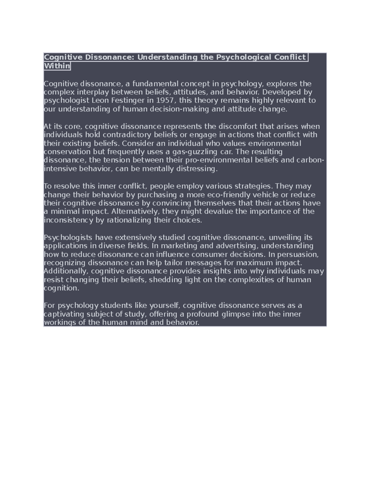 New Microsoft Word Document - Cognitive Dissonance: Understanding the ...