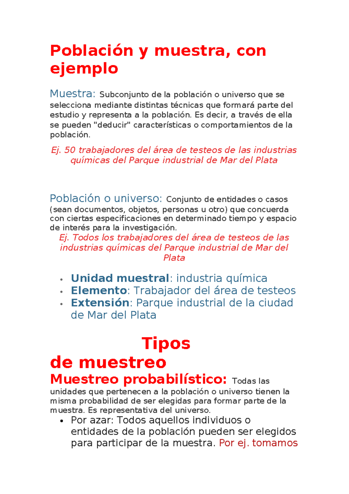Unidad Nº6 Poblaciòn y Muestra Resúmen - Población y muestra, con ...